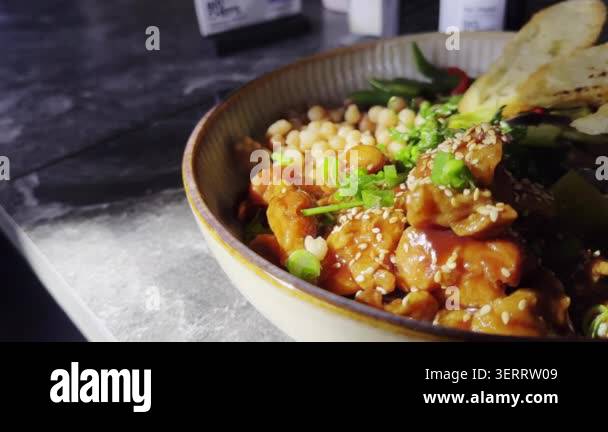 Delicious Looking Chicken Food on a Plate in Table Stock Video Footage ...