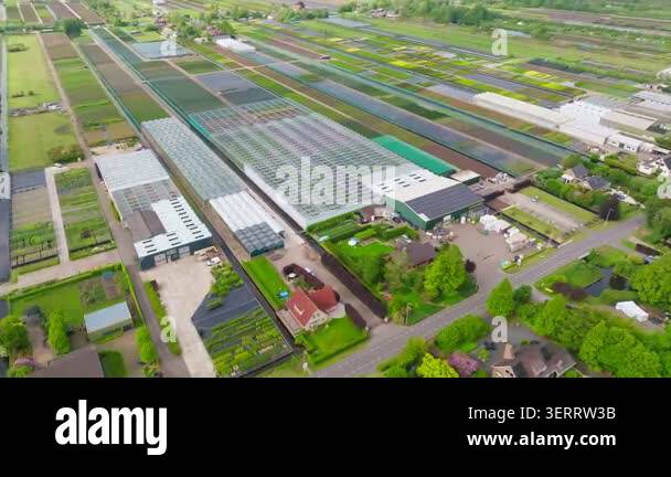 Aerial view large glass greenhouse facility showing agriculture ...