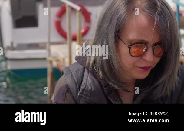 Young Beautiful Woman Face Portrait near the Sea Stock Video Footage ...