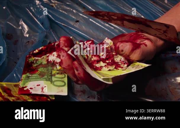 Crime Scene Bloody Hands Holding Dirty Money and Knife Stock Video ...