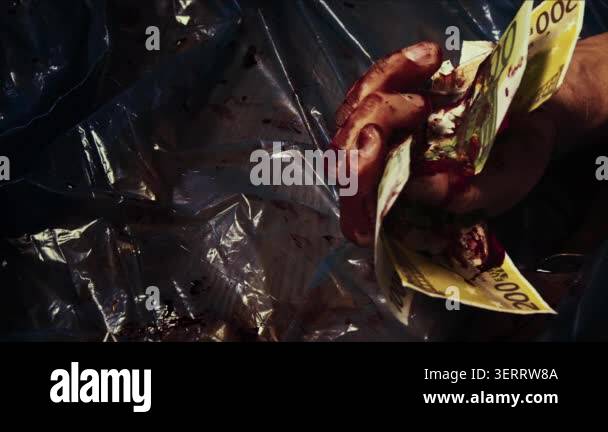 Crime Scene Bloody Hands Holding Dirty Money and Knife Stock Video ...