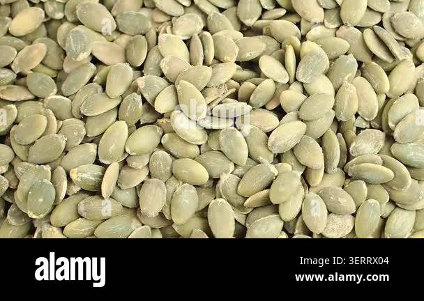 People are handling pumpkin seeds on a table for cooking Stock Video ...