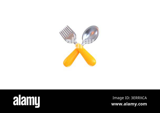 3d fork and spoon icon animation concept of restaurant food catering ...