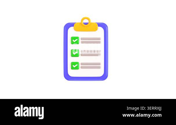 3d clipboard with checkmark todo list animation concept of business ...