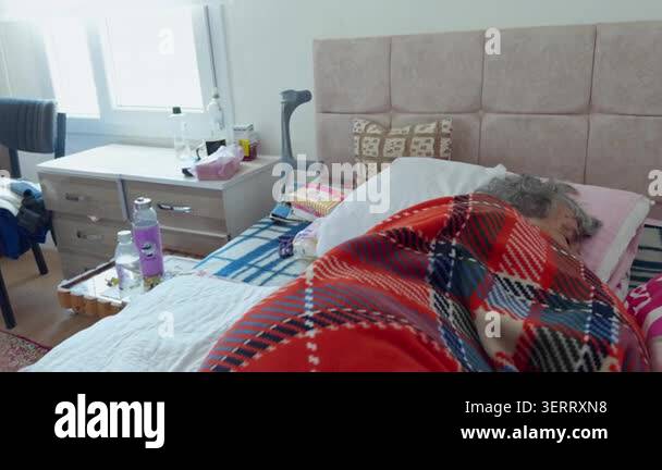 Very Old Senior Muslim Woman is Sleeping on Bed Stock Video Footage - Alamy
