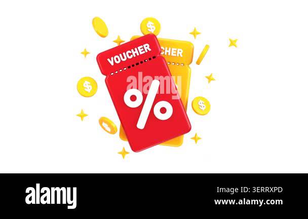 discount voucher with golden coins icon animation 3d render concept of ...