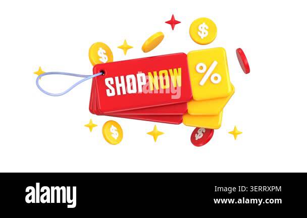 3d shopping tag with discount percentage icon animation 3d render ...