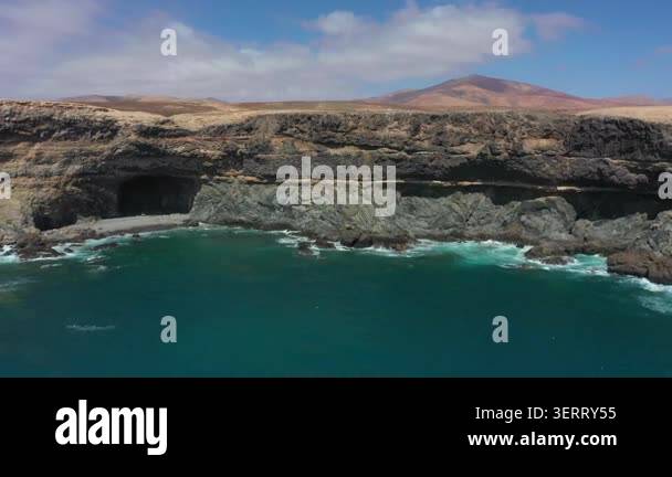 High-quality aerial view of the famous Ajuy Caves and surrounding ...