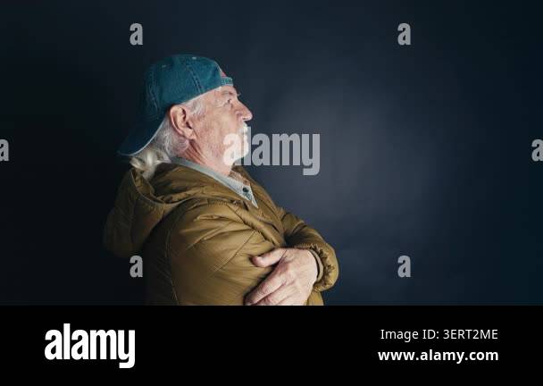 Elderly Old Man With a Hat Looks and Makes Okay Sign With Finger Stock ...