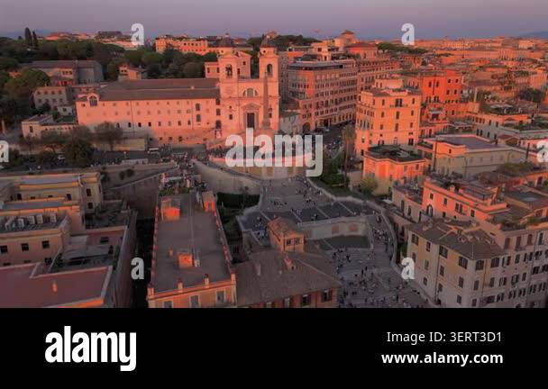 Aerial drone shot in Rome Italy showcasing the iconic Spanish Steps and ...