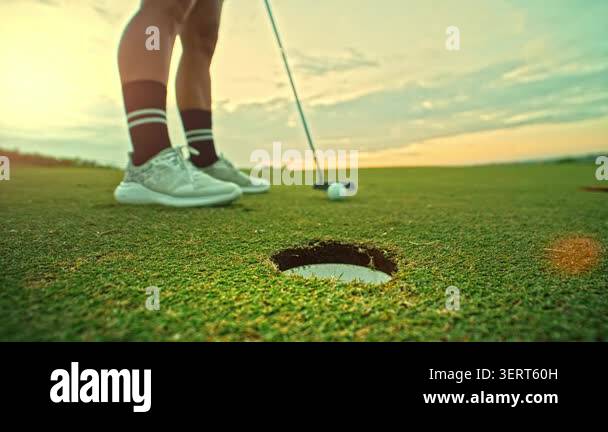 Sports Woman on Golf Course Playing Game and Hitting Ball to Hole by ...