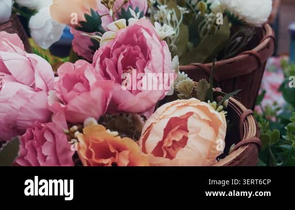 Beautiful Imitation Colorful Flowers in a Pot Stock Video Footage - Alamy