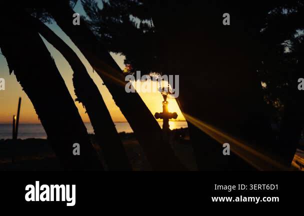 Christianity Religion Holy Symbol Cross Hanging on Tree in Sunset Shiny ...