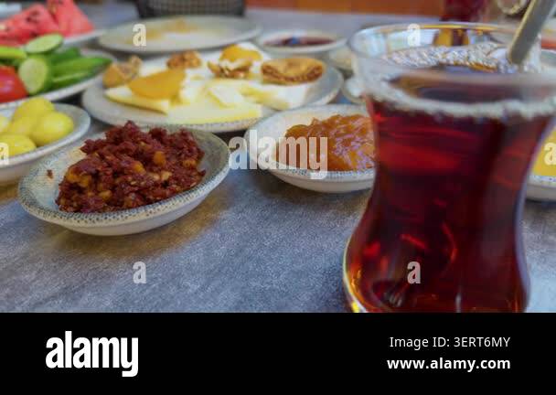 Traditional Turkish Delicious Organic Breakfast in Restaurant Stock ...