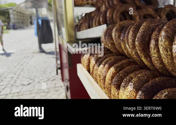 A Traditional Turkish Pastry Food Simit Selling on Street Stock Video ...