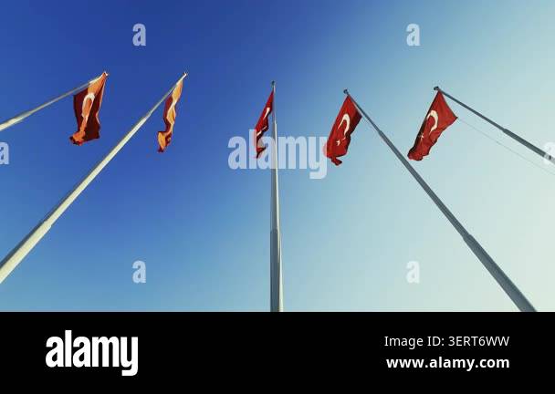 Turkish Flag Waving in the Wind on the Pole in Daylight Stock Video ...