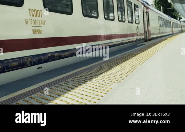 Moving Train in Subway Metro Station and Scraped Floor for Blind People ...