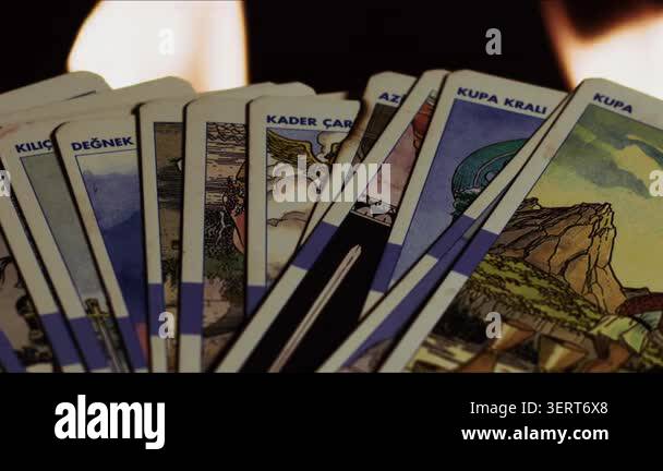 An Abstract Mystic Fortune Teller Game Tarot Cards and Fire Behind ...