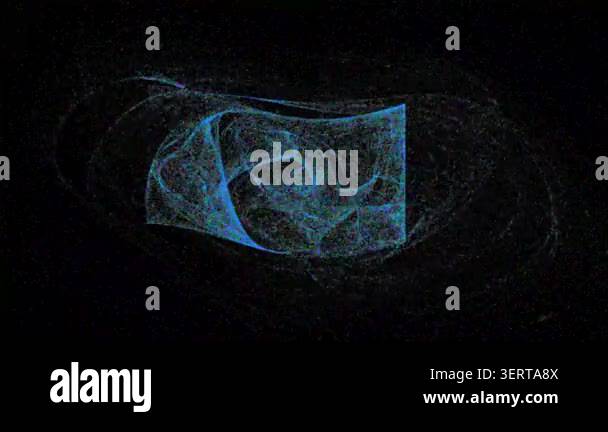 Dynamic blue fractal shapes create flowing intricate patterns on a dark ...