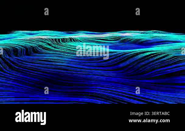 Thin blue lines undulate into a wavy flow field, an abstract dynamic ...