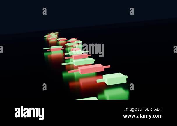 Red and green 3D candle chart extending along the track, financial ...
