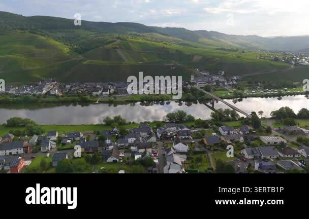 Kinheim Kroev village, Moselle river, Bernkastel district, aerial view ...