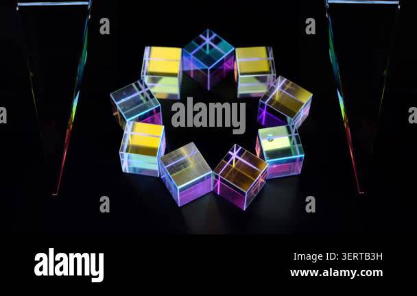 dichroic crystal prism cubes refracting light into a beautiful display ...