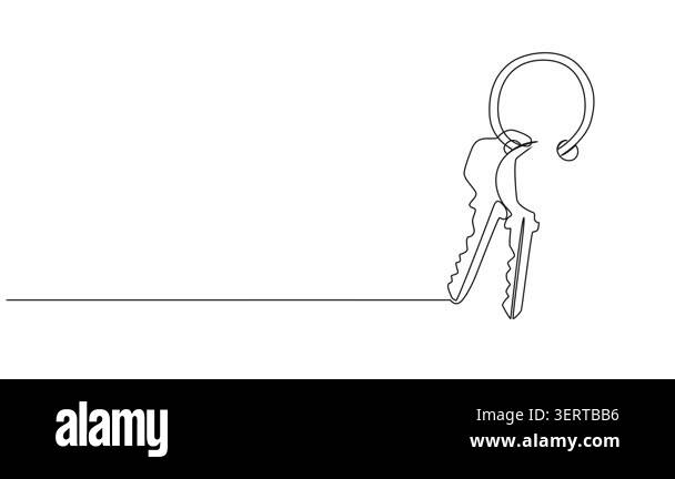 animated continuous line drawing of set of keys on round key ring ...