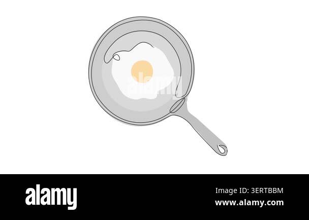 animated continuous line drawing of single fried egg with a bright ...