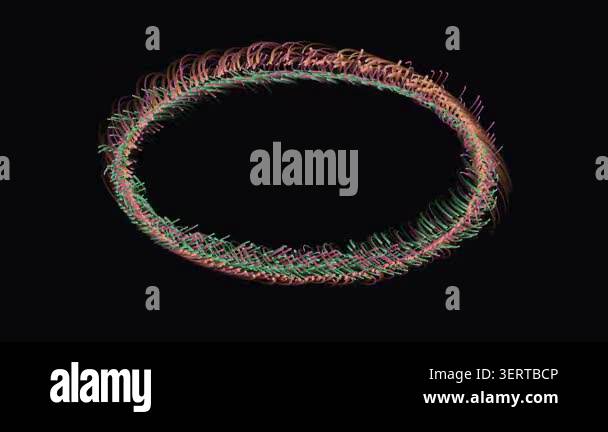 Abstract particle ring animation features a continuous loop of glowing ...