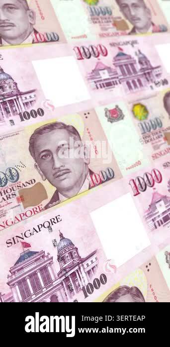Abstract close up of Singapore one thousand dollar banknotes designed ...