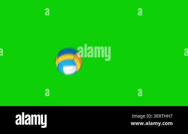 2d yellow blue volleyball ball bouncing on green screen background ...