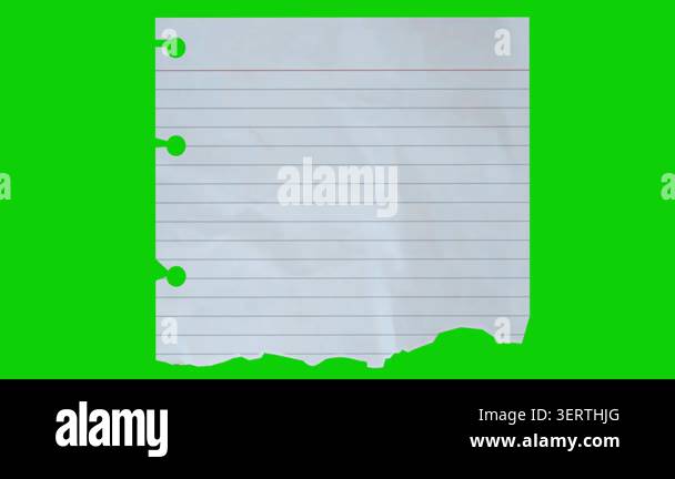 A crumpled paper unfolds and folds again on a green screen, empty and ...