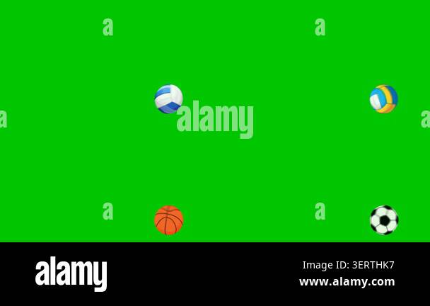 Sports balls such as volleyball soccer and basketball rolling along a ...