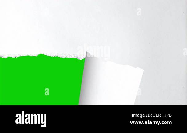Clean white paper tearing from the center outward, revealing a green ...