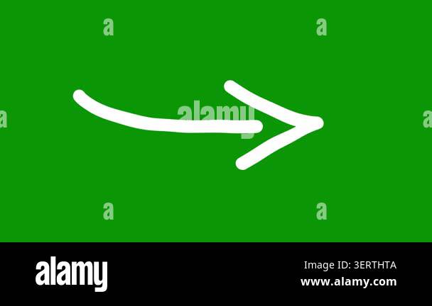 right arrow being smoothly drawn with pencil effect on bright green ...