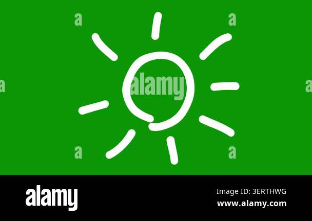 sun with rays being smoothly drawn by pencil on green screen background ...