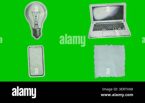 Crumpled paper opens up into technology and office objects: light bulb ...