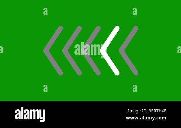 left pointing chevron arrows moving on vibrant green screen. 2D ...