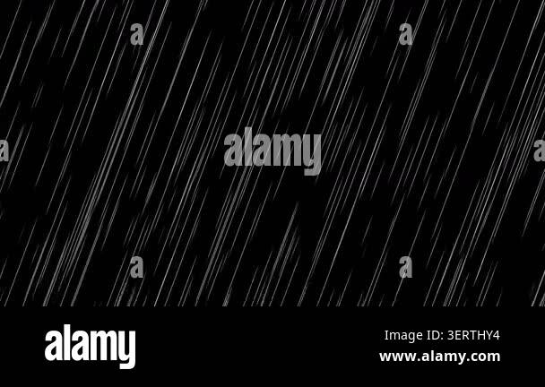 Deep black background 2D animated rain with strong diagonal motion ...