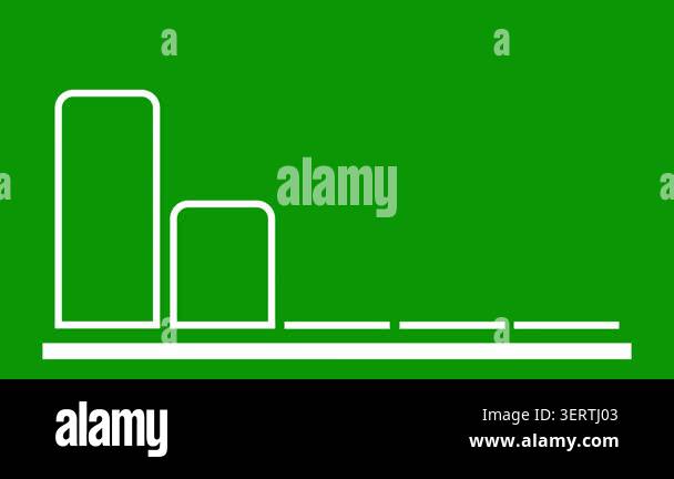 bar chart with tall bars declining sharply on green screen. 2D animated ...