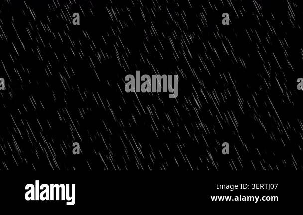 Dark black screen intense rain animation with visible falling streaks ...