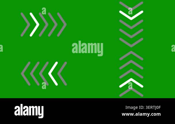 chevron arrows moving vertically up and down on bright green screen. 2D ...