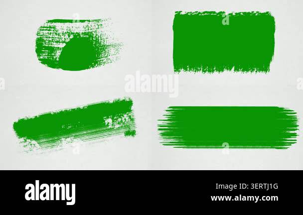 2D animation of four green paint brush strokes collection on white ...