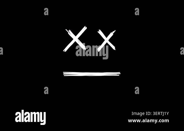 Indifferent hand drawn neutral emoji on black background. Bored ...