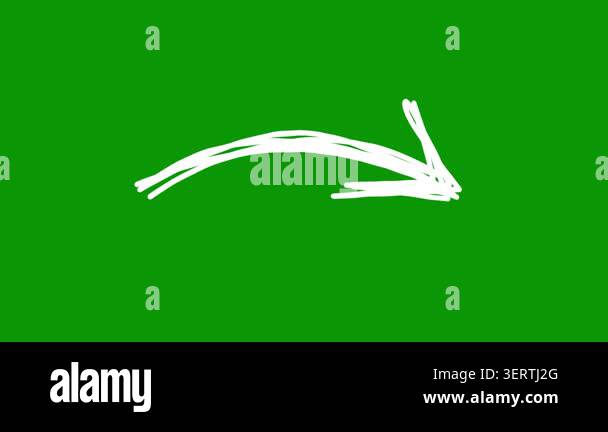 Positive hand drawn curved arrow right on green screen. Next step and ...