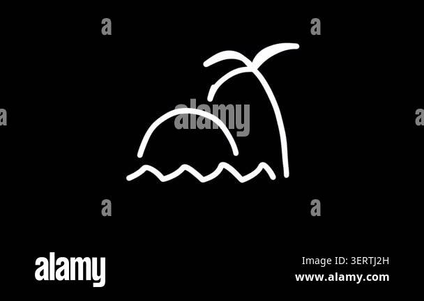 Idyllic hand drawn palm island on black background. Tropical beach ...