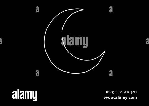 Playful hand drawn crescent moon on black background. Dreamy night sky ...