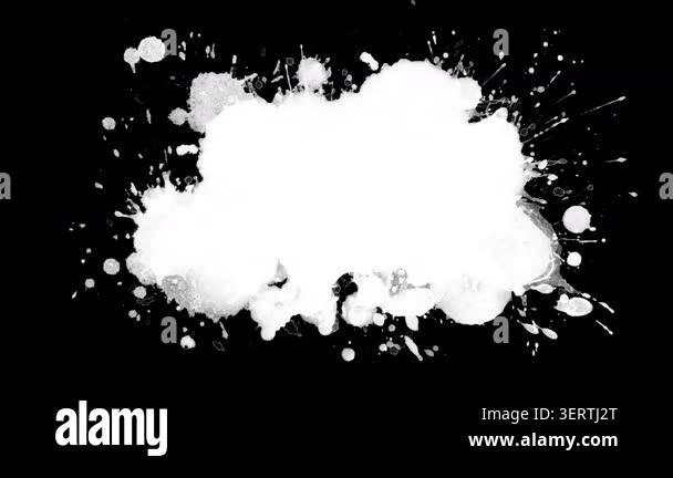 Energetic white fluid splash bursting on dark black background. 2D ...