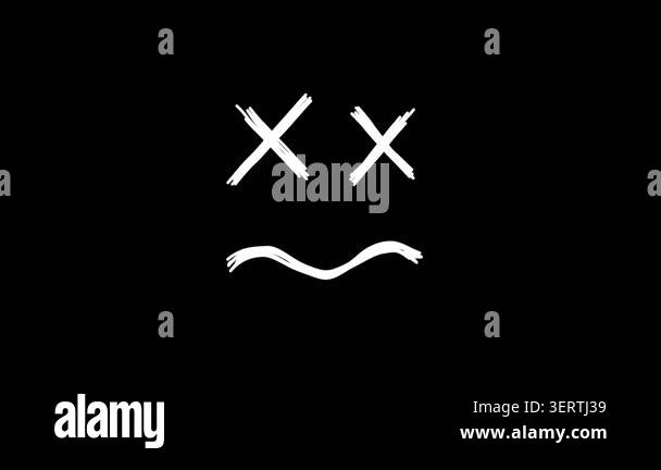 Disoriented hand drawn dizzy emoji on black background. Confused spiral ...